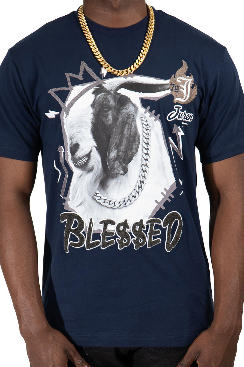 Juren Blessed Goat T-Shirt - Stylish Navy Tee | Drip Nation IL