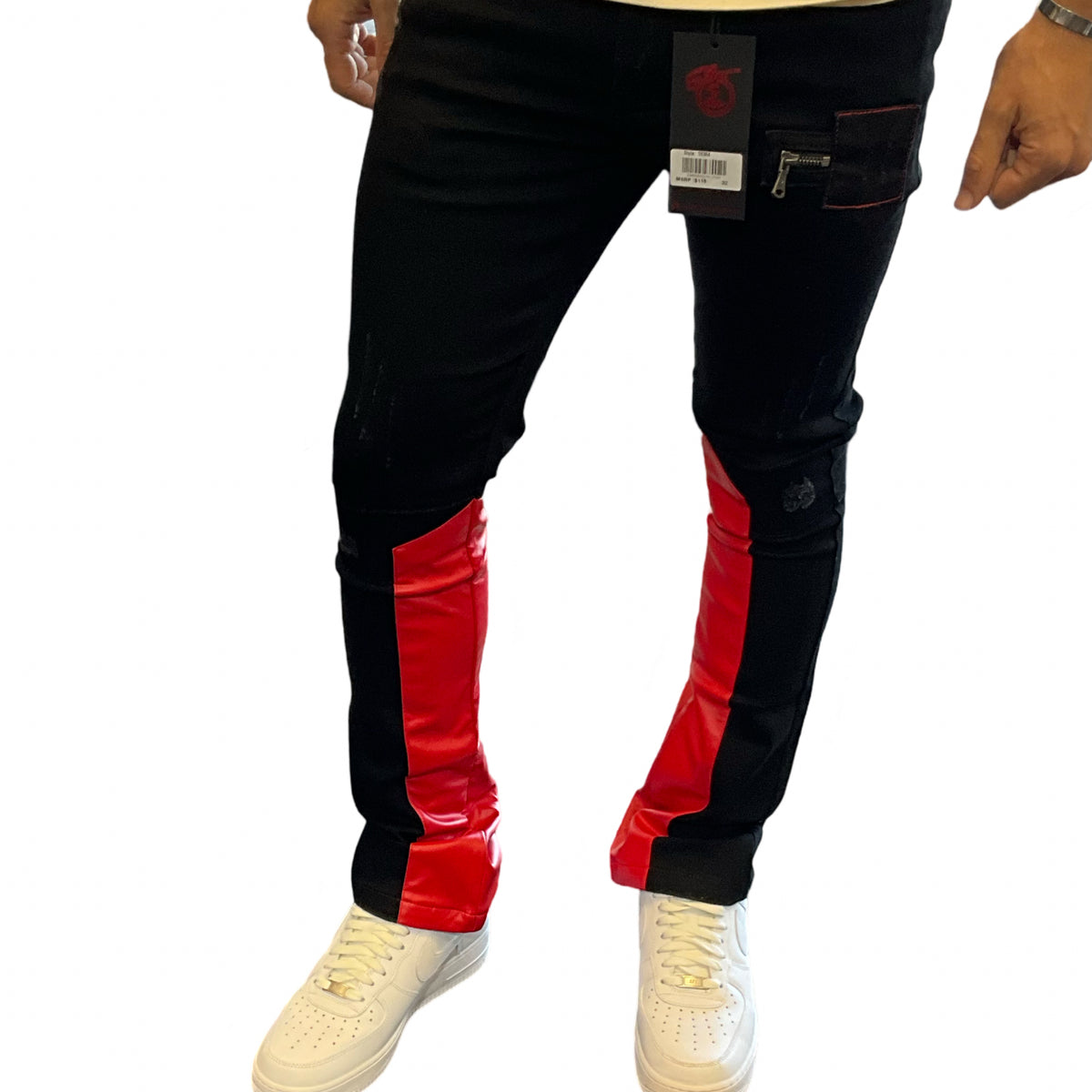 Elite Leather Jeans Black Red – Sleek & Edgy Denim | Drip Nation