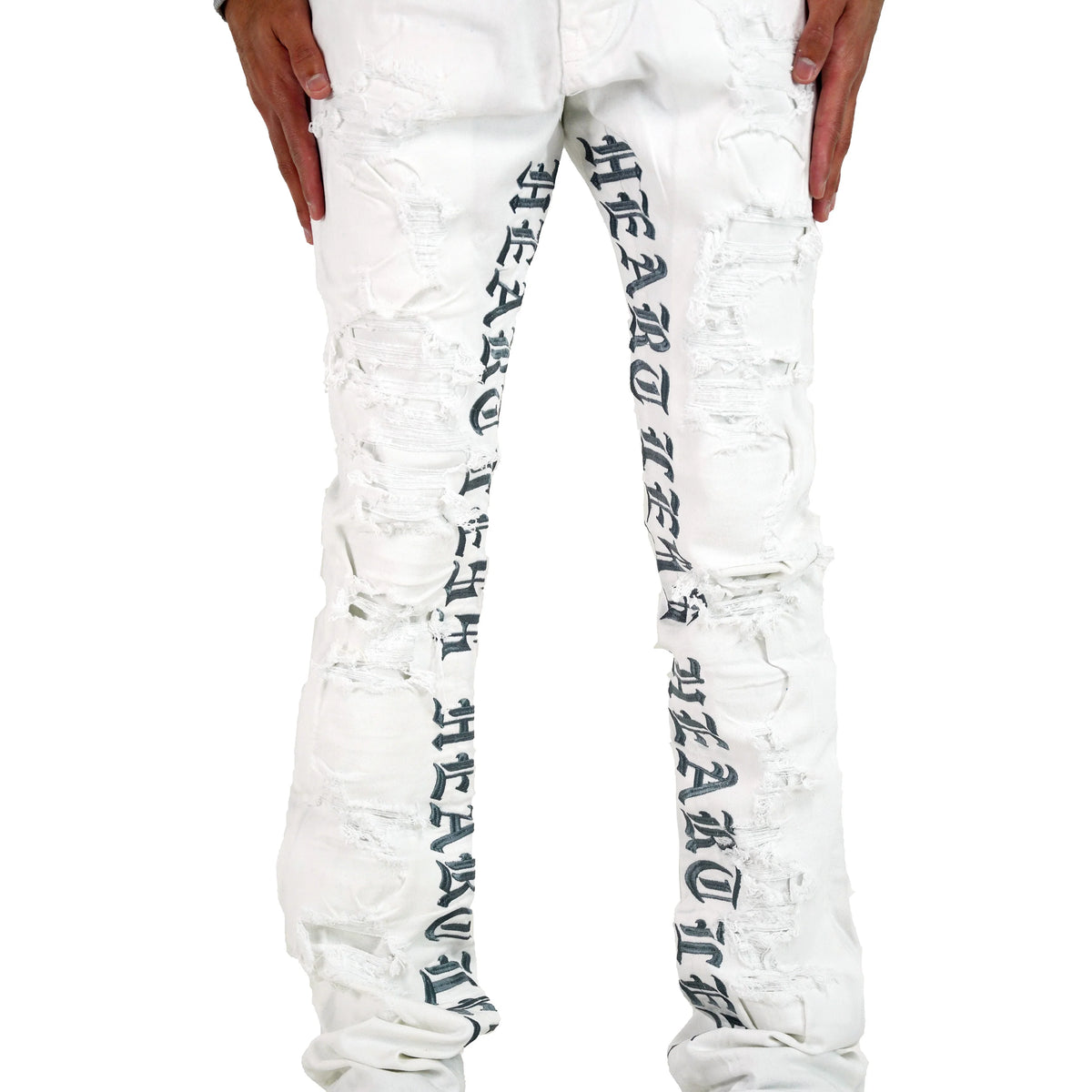 Focus - Jeans - Stacked - Heartless - White / Grey