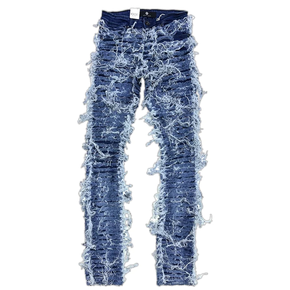 Get Focus Fuzzy Stacked Jeans Dark Wash – Premium Denim