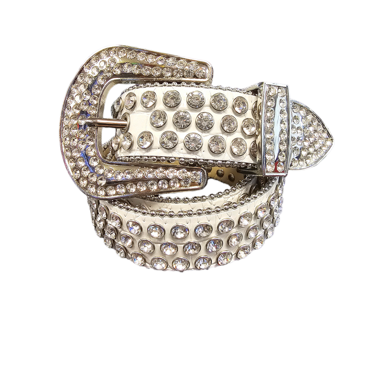 DNA Belt White Leather Skin with Silver Stones