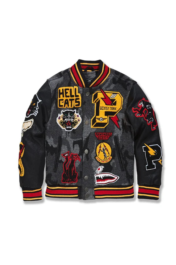 Kids Hellcat Varsity Jacket Camo Black - Jordan Craig